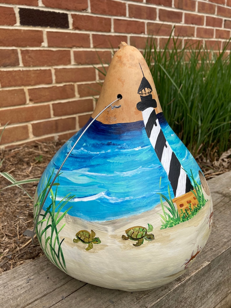 Handpainted Gourd Birdhouse With Lighthouse Turtles and Crabs - Etsy
