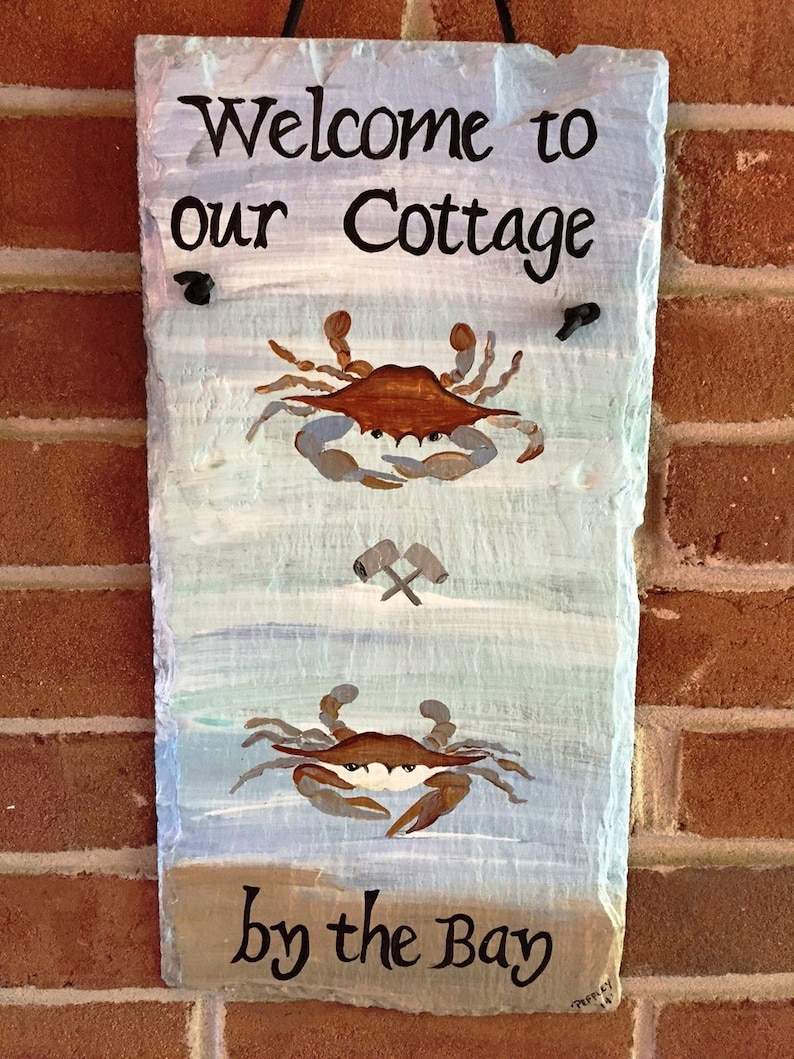 Handpainted "welcome to Our Cottage" Slate With Maryland Crabs // Made ...