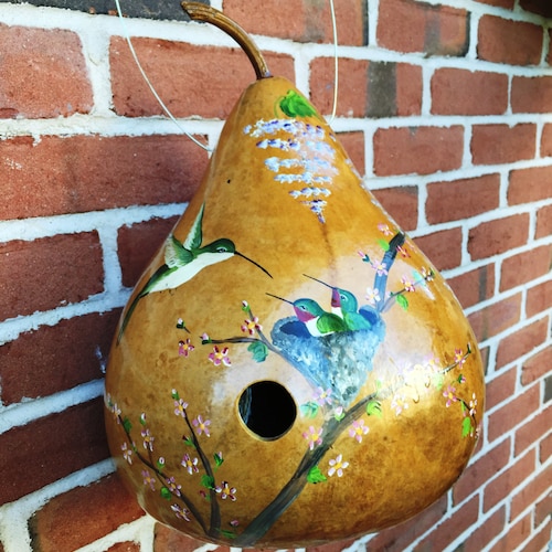 Handpainted Gourd Birdhouse With Hummingbirds and Lilies - Etsy