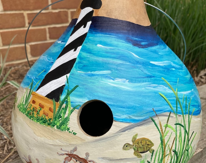 Handpainted Gourd Birdhouse With Lighthouse Turtles and Crabs - Etsy