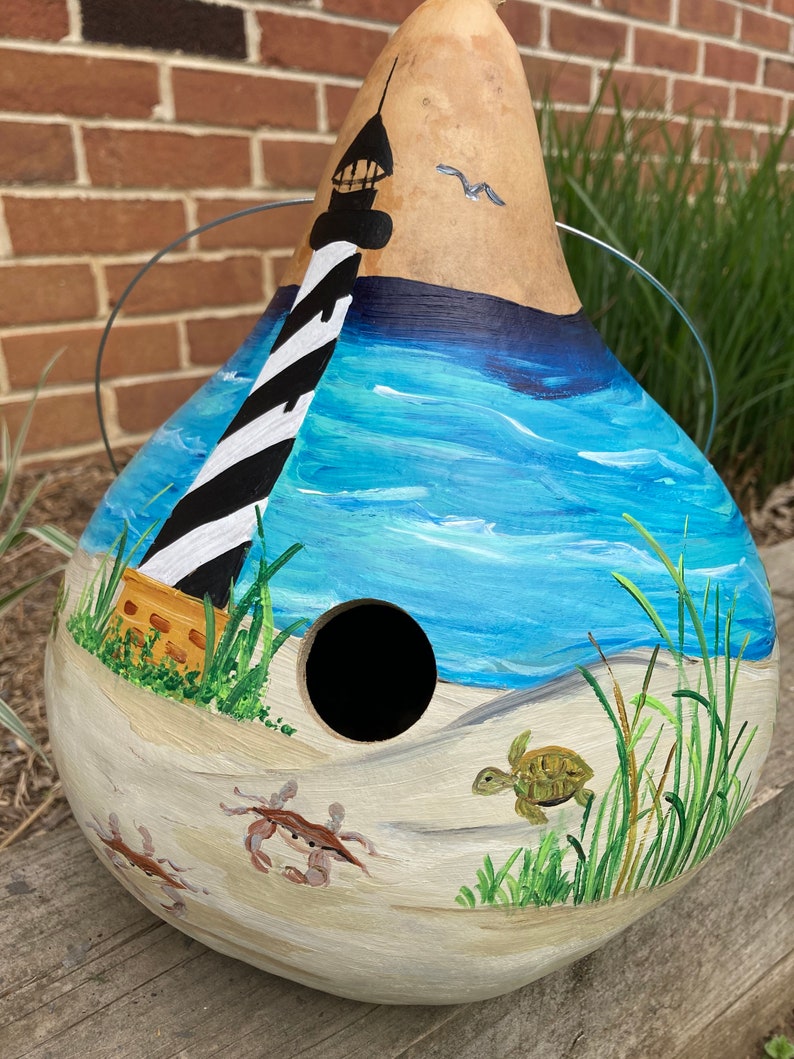 Handpainted Gourd Birdhouse With Lighthouse Turtles and Crabs - Etsy