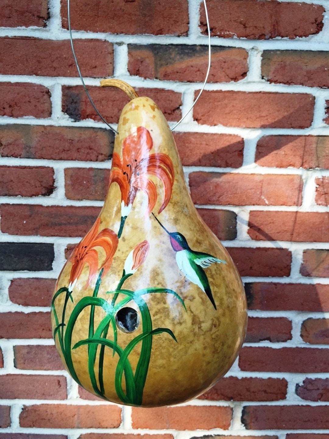 Handpainted Gourd Birdhouse With Hummingbirds and Lilies - Etsy