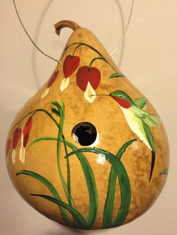 Hand Painted Gourd Birdhouse Hummingbird Home & Living Feeders ...