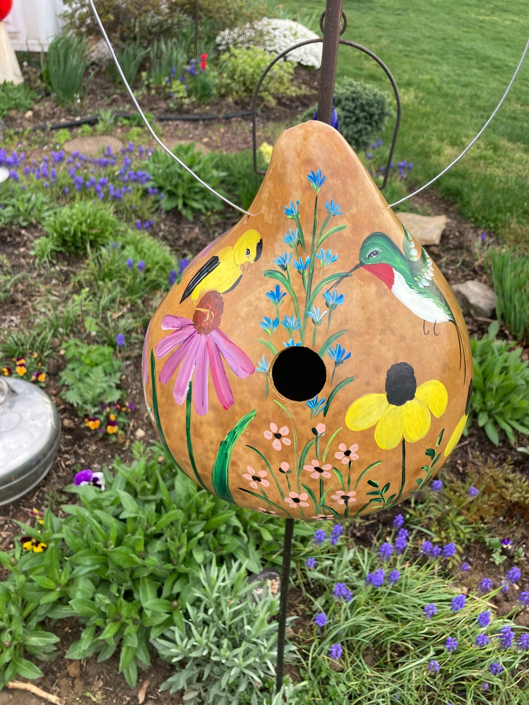 Handpainted Gourd Birdhouse With Hummingbird, Goldfinch, and ...