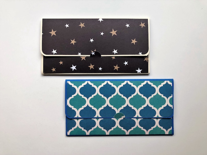 Gold Stars and Blue Tiles Long Money Envelopes--set of 2 for Christmas ...