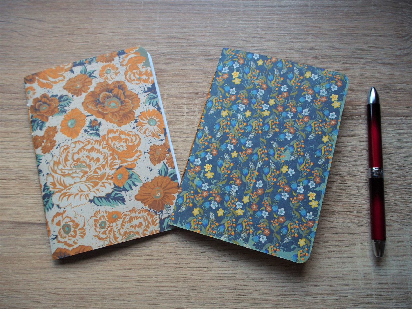 Rustic Botanical Notebooks With Double-sided Covers in Blue and Ochre ...