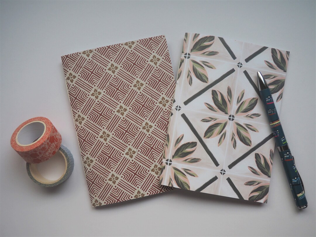 Traditional Asian Tiles Notebook Set in Maroon and Whiteset of 2 for ...