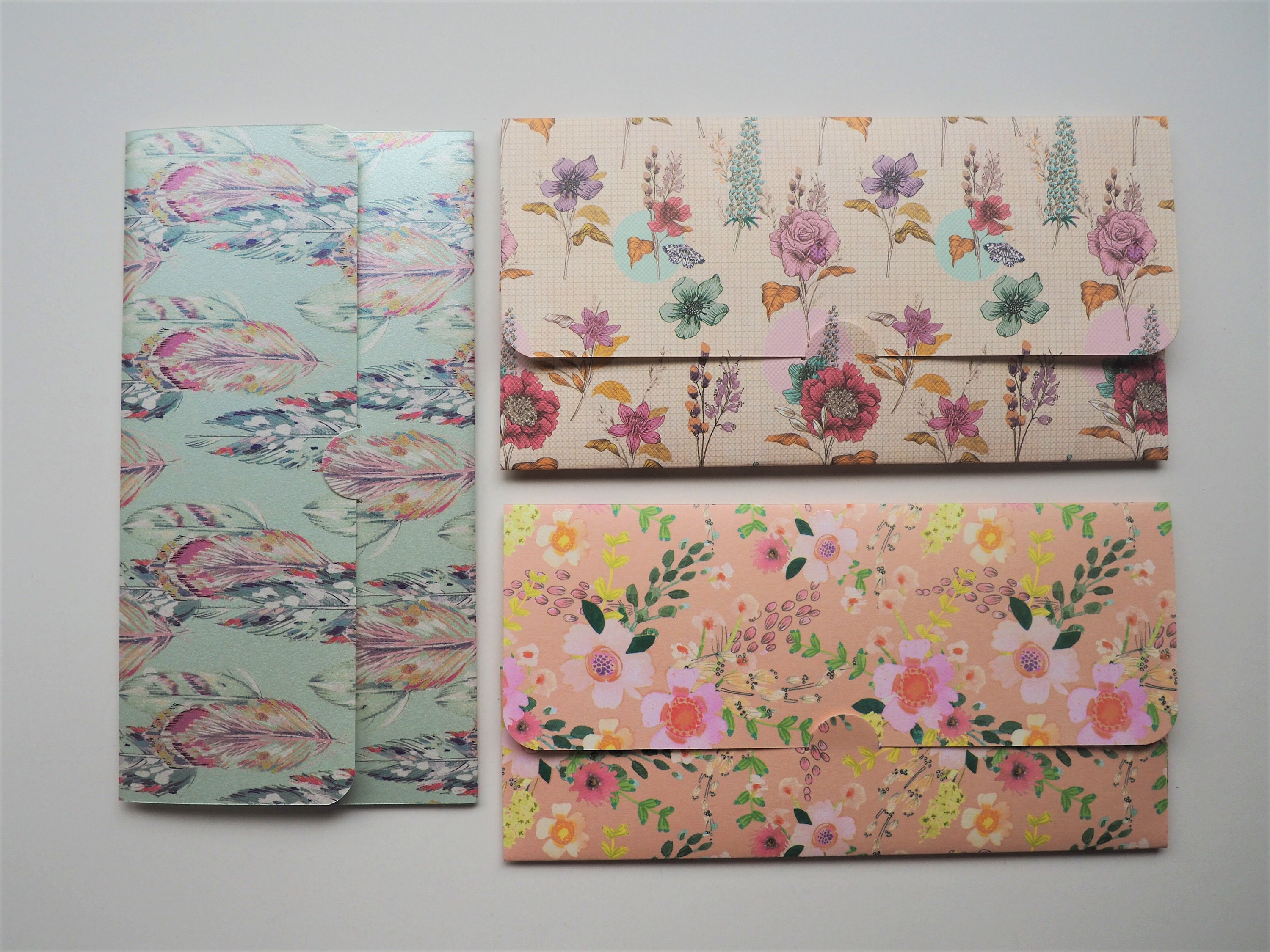 Flowers and Feathers Handmade Money Envelopes--set of 3, Christmas, Eid ...