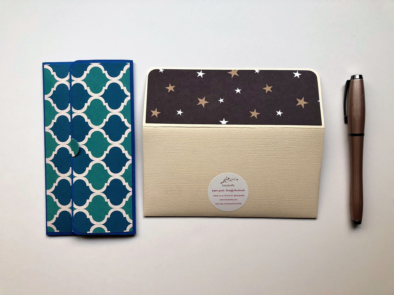 Gold Stars and Blue Tiles Long Money Envelopes--set of 2 for Christmas ...