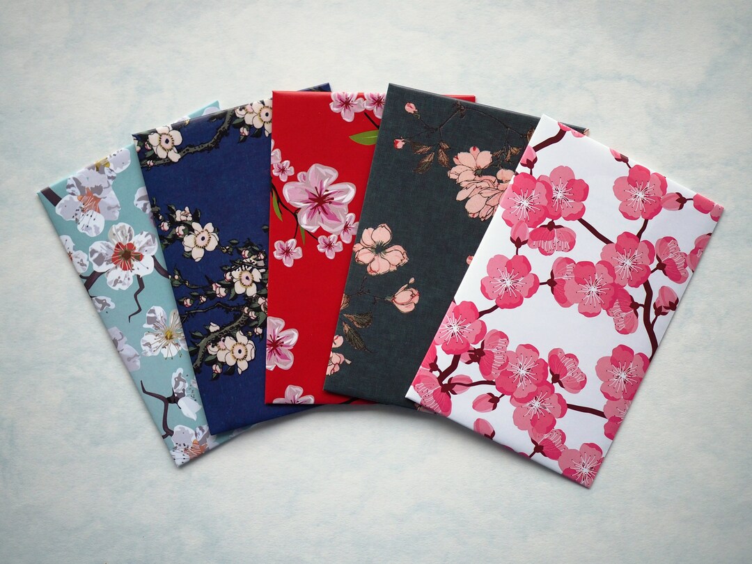 Japanese Watercolour Sakura Money Envelopes for Eidset of 5 in Wide ...