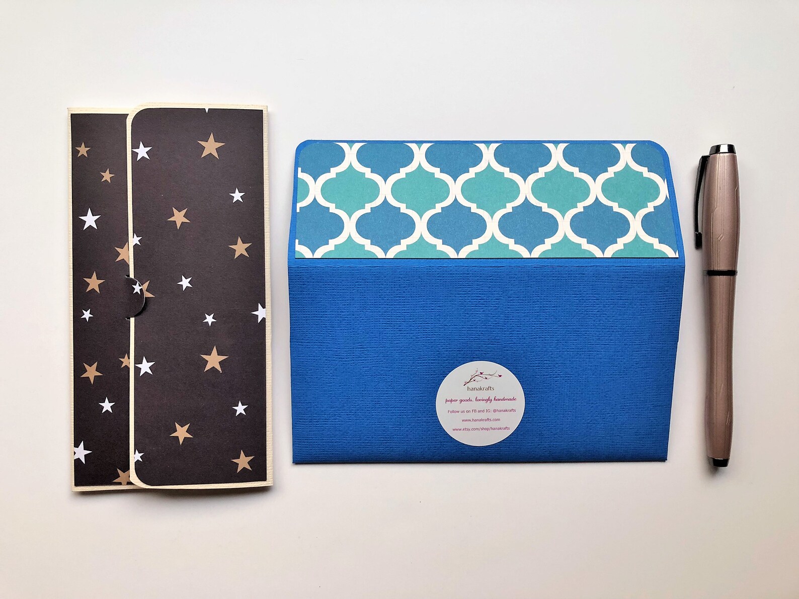 Gold Stars and Blue Tiles Long Money Envelopes--set of 2 for Christmas ...
