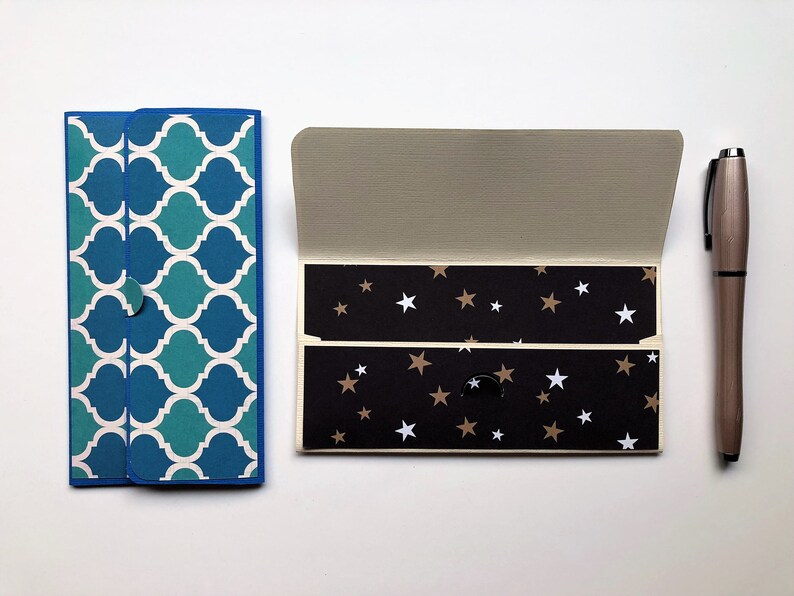 Gold Stars and Blue Tiles Long Money Envelopes--set of 2 for Christmas ...