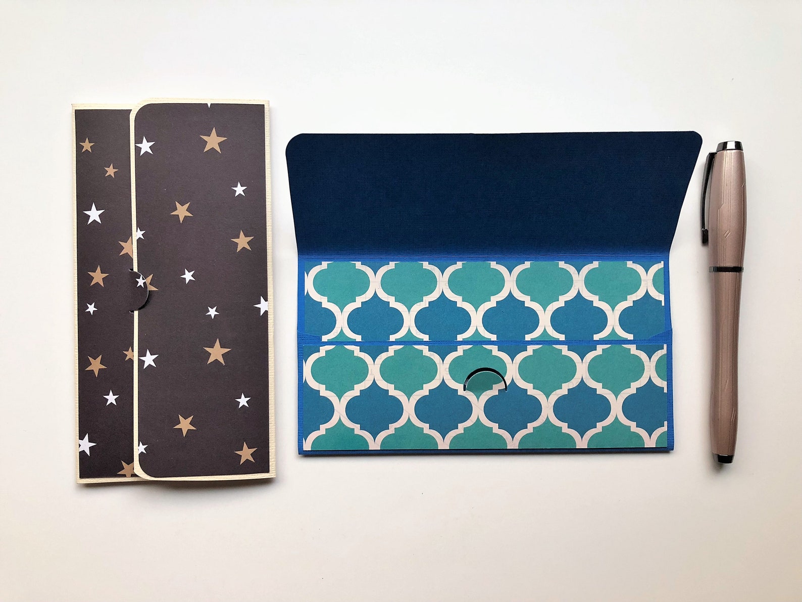 Gold Stars and Blue Tiles Long Money Envelopes--set of 2 for Christmas ...