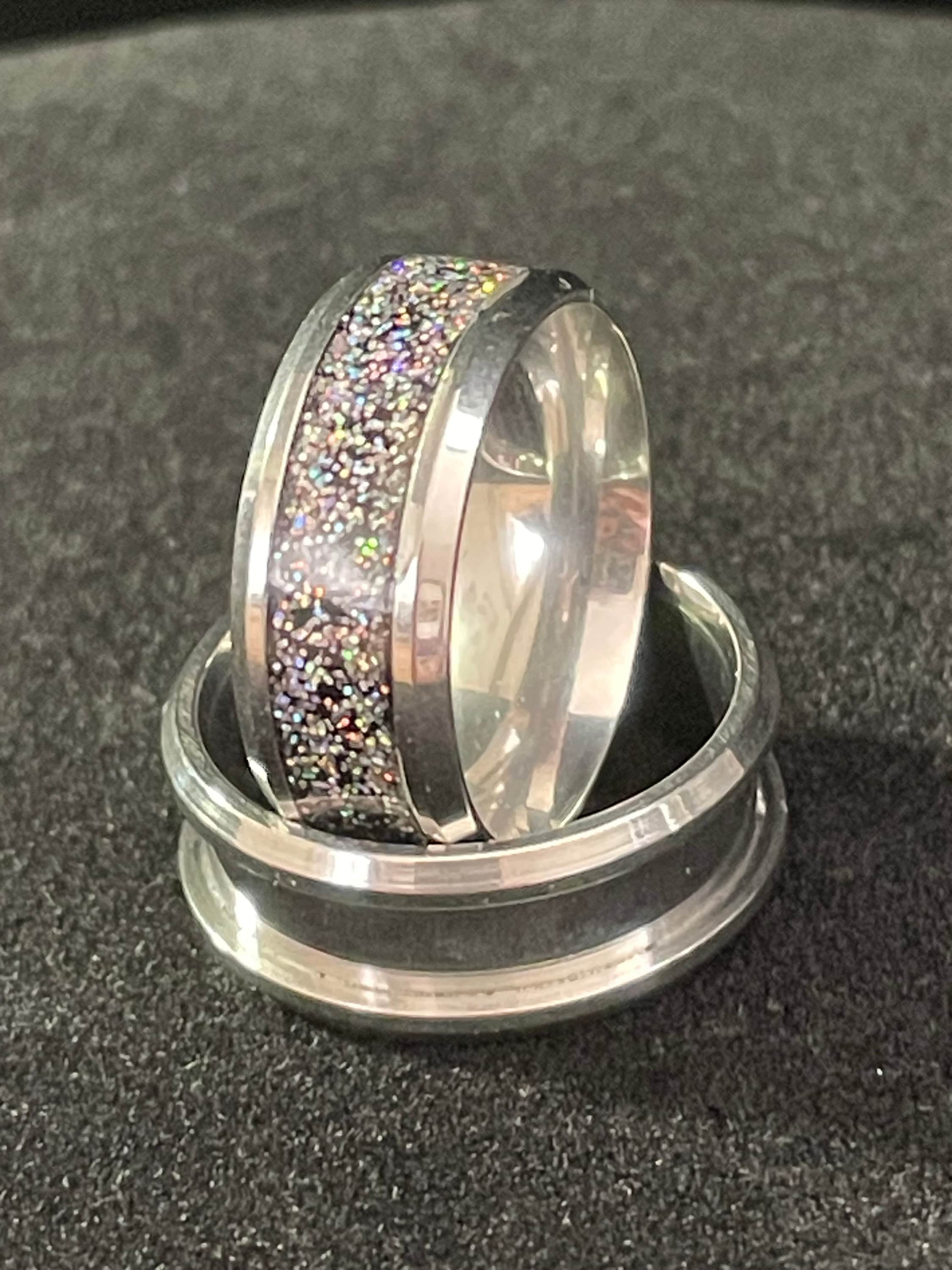 Black Holographic Inlay Ring, Holographic Inlay Ring, Resin Inlay ...