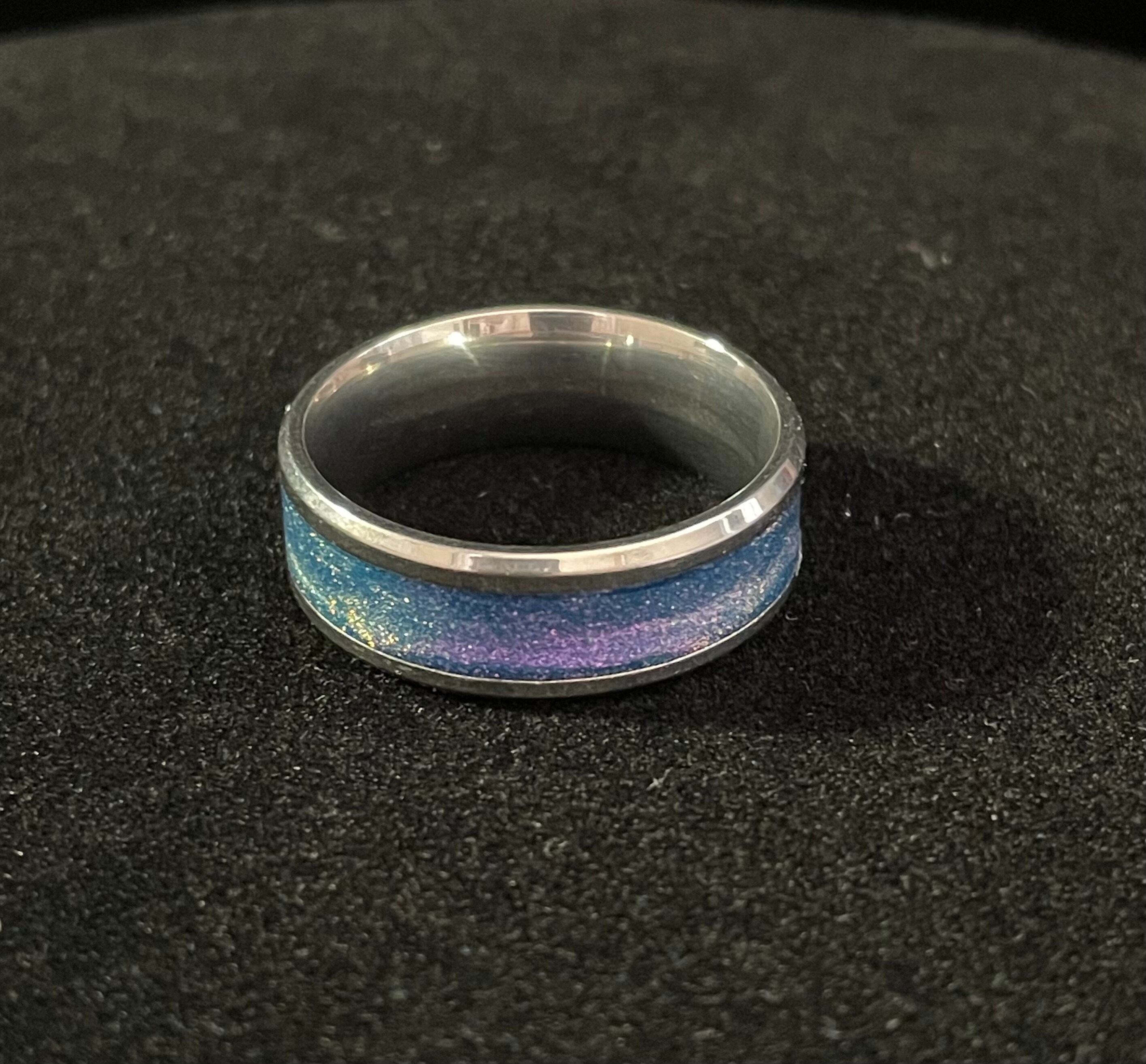 Color Shift Resin Inlay Ring, Stainless Steel Band, Blue/purple Color ...