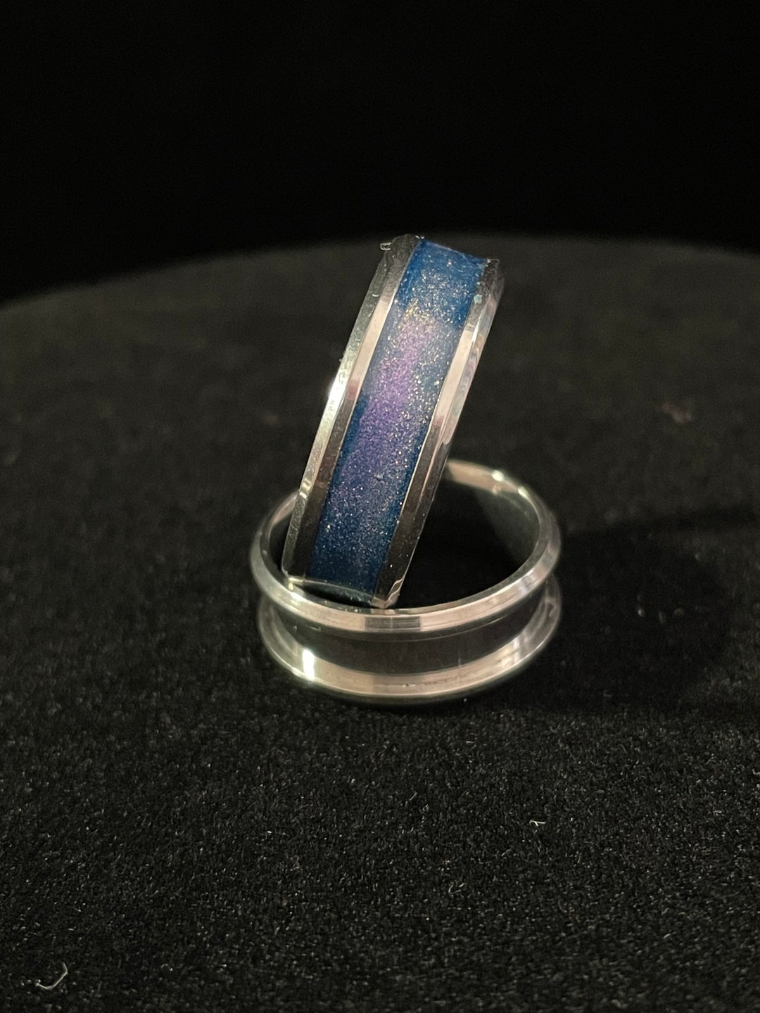 Color Shift Resin Inlay Ring, Stainless Steel Band, Blue/purple Color ...
