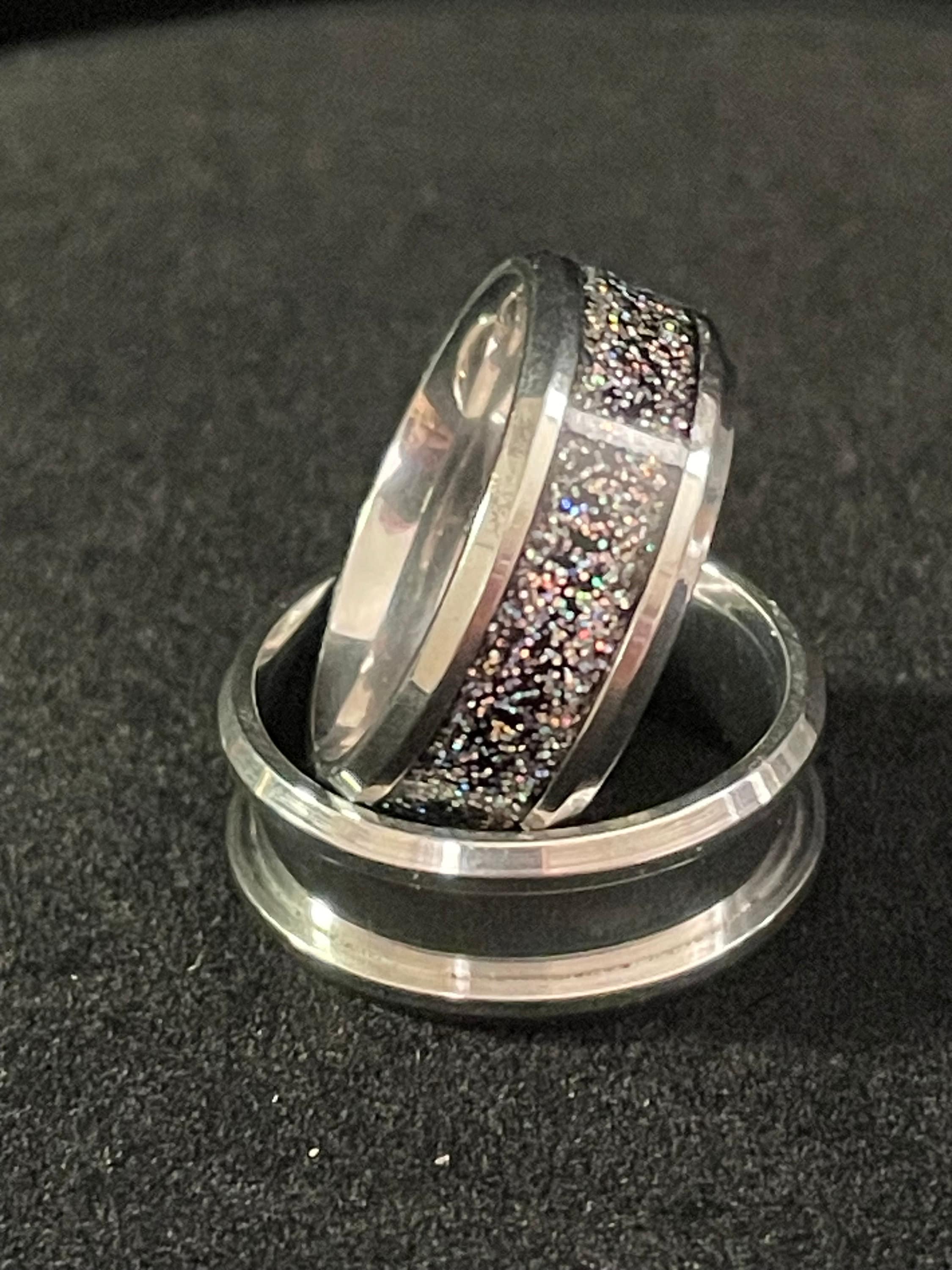 Black Holographic Inlay Ring, Holographic Inlay Ring, Resin Inlay ...