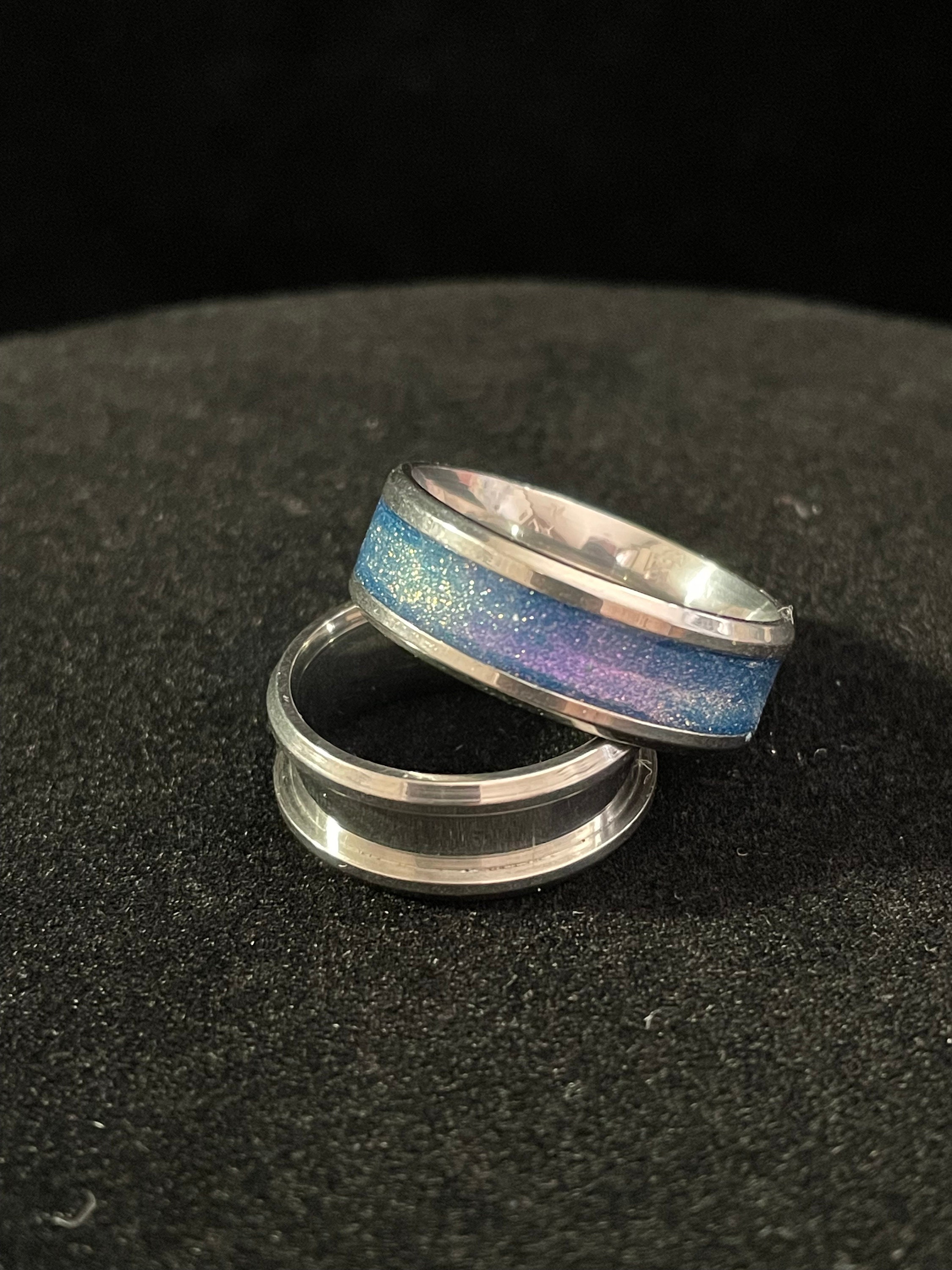 Color Shift Resin Inlay Ring Stainless Steel Band - Etsy