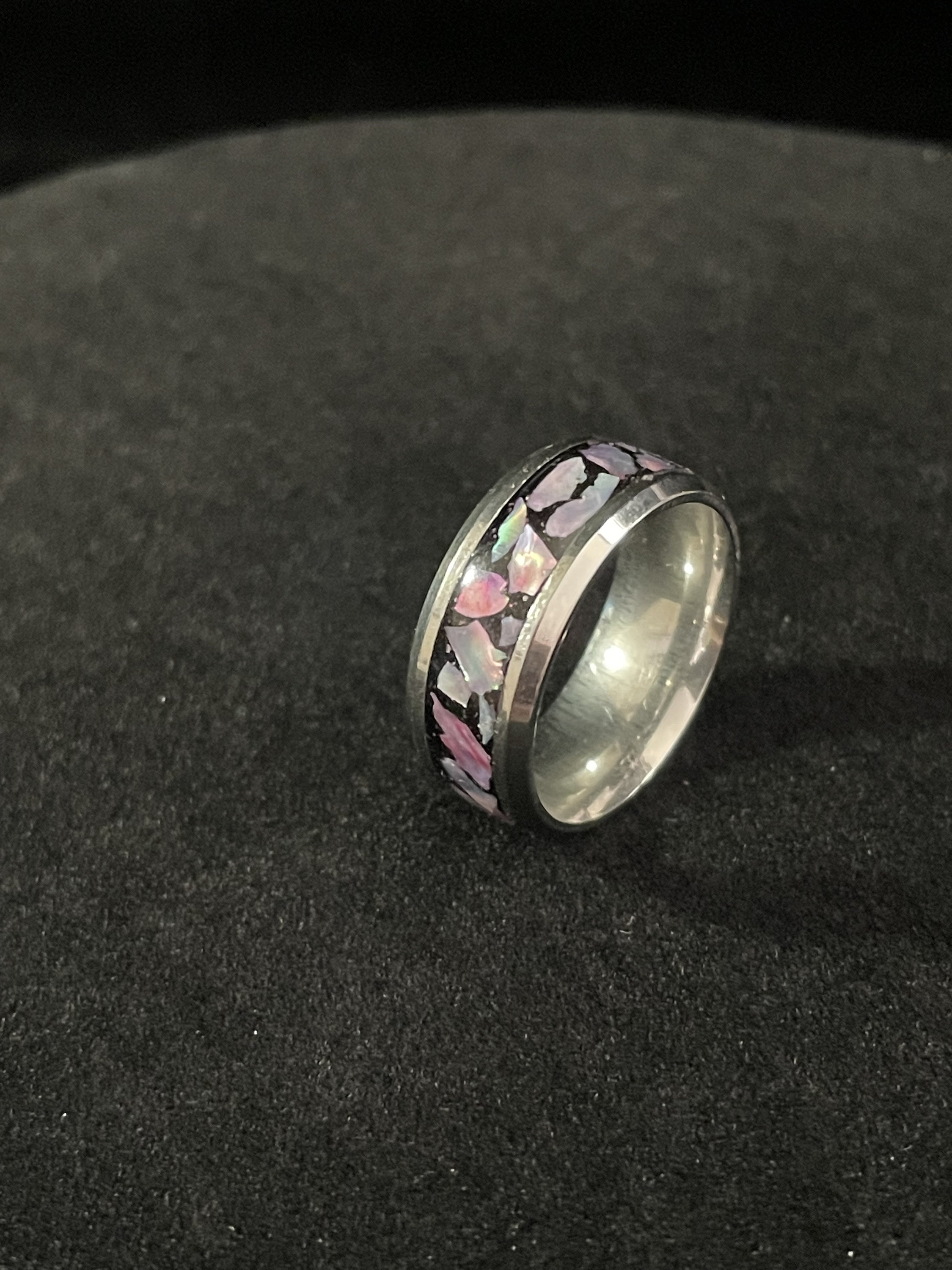 Pink Abalone Shell Inlay Ring, Resin Inlay Ring, Stainless Steel ...