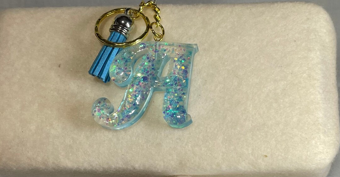 Letter Keychain, Letter A, Icy Blue Letter A, Glittery Blue Keychain ...