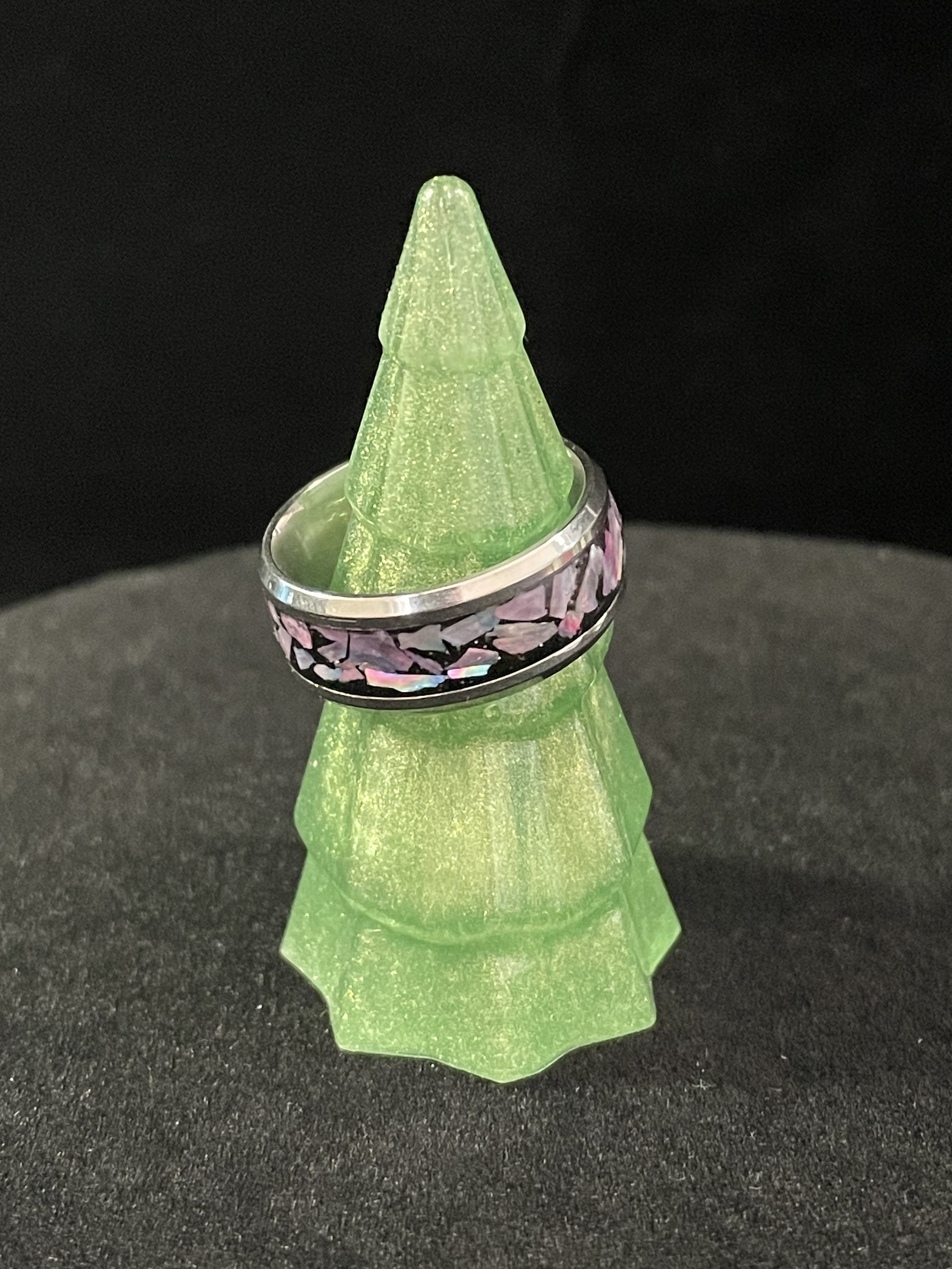Pink Abalone Shell Inlay Ring, Resin Inlay Ring, Stainless Steel ...