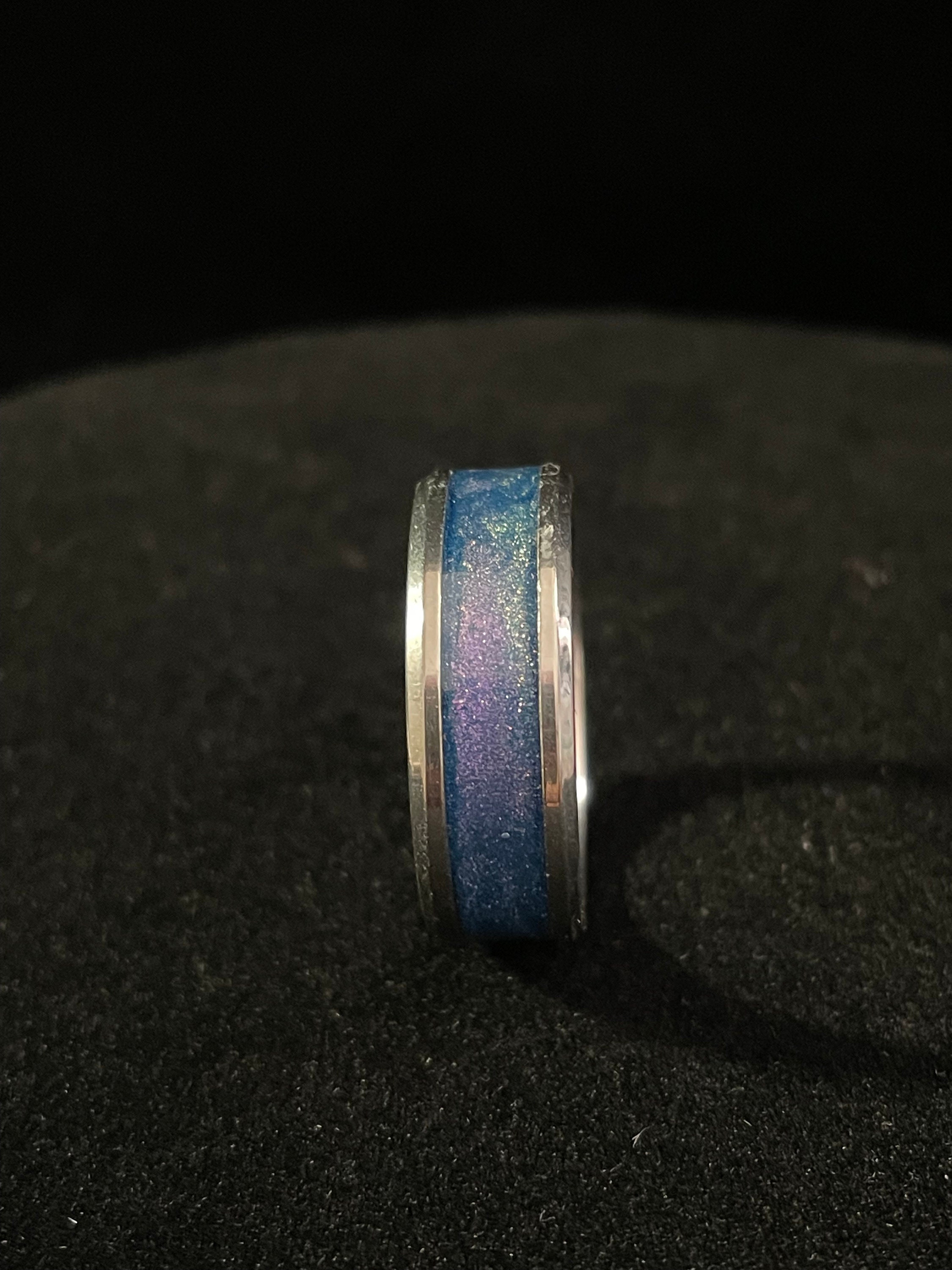 Color Shift Resin Inlay Ring, Stainless Steel Band, Blue/purple Color ...
