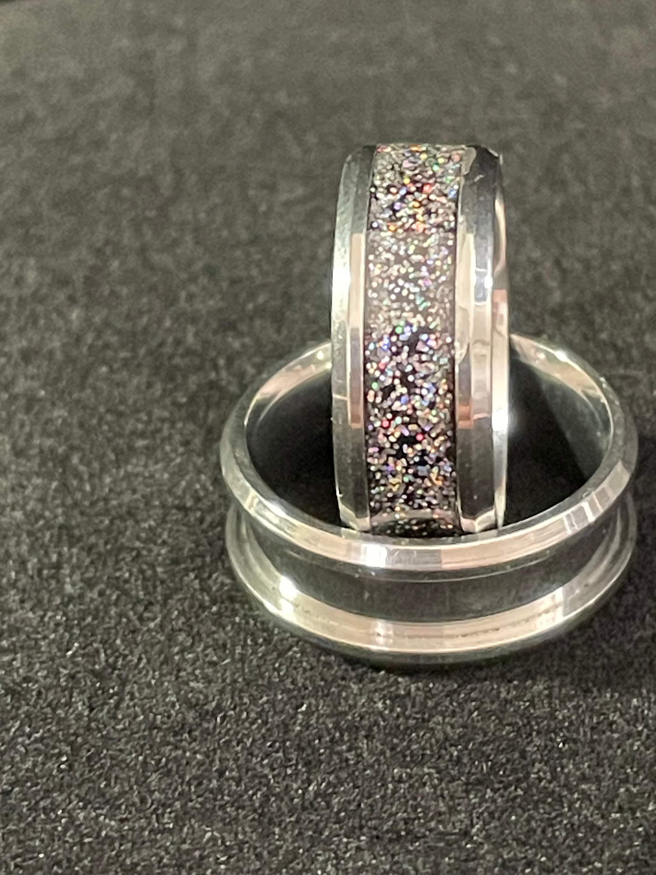 Black Holographic Inlay Ring, Holographic Inlay Ring, Resin Inlay ...