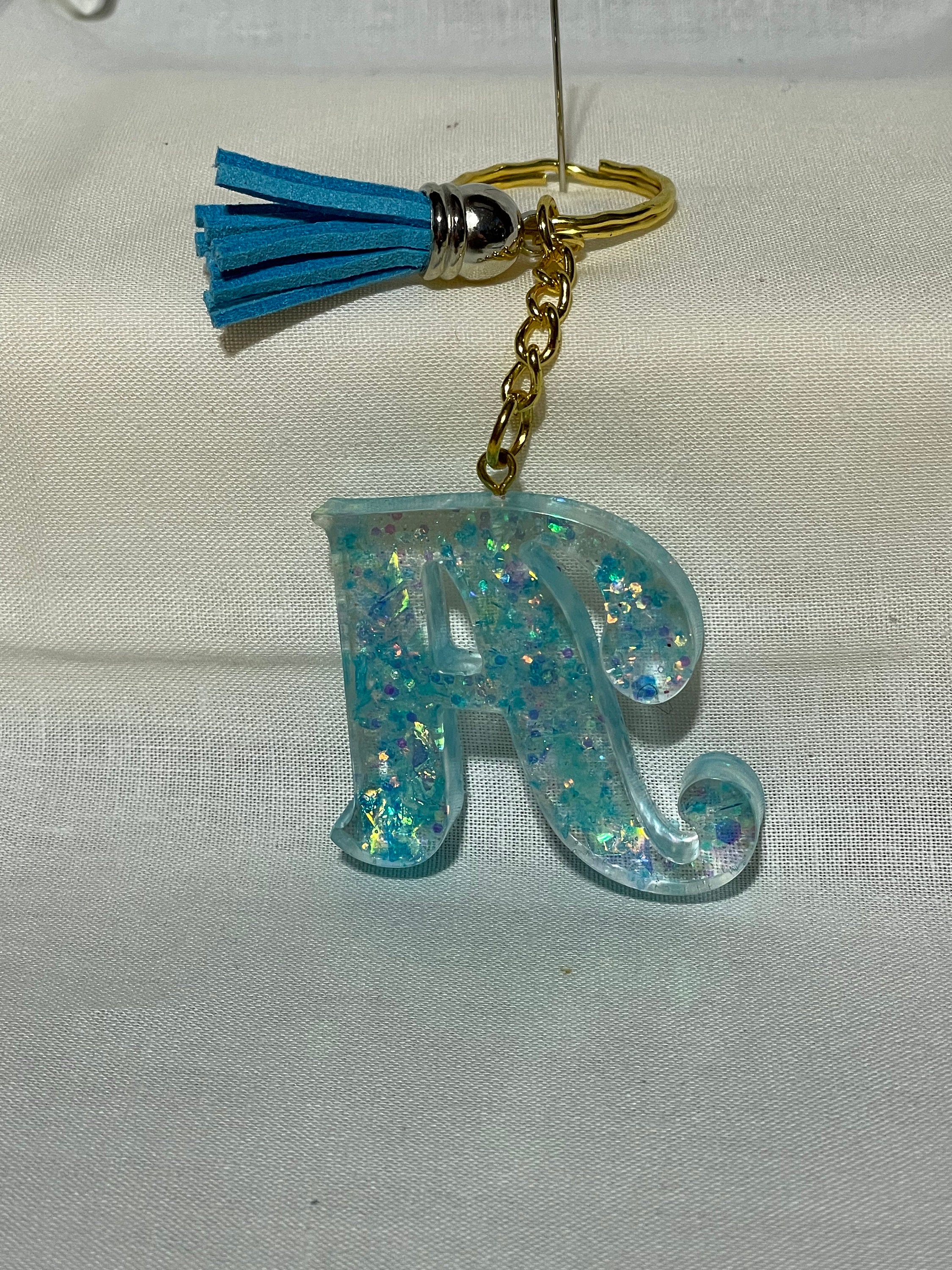 Letter Keychain, Letter A, Icy Blue Letter A, Glittery Blue Keychain ...