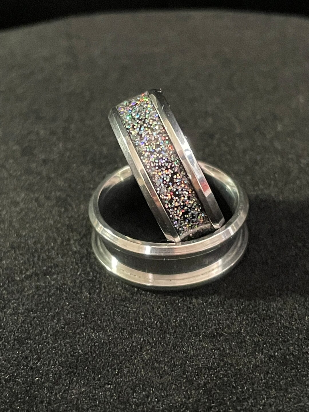 Black Holographic Inlay Ring, Holographic Inlay Ring, Resin Inlay ...