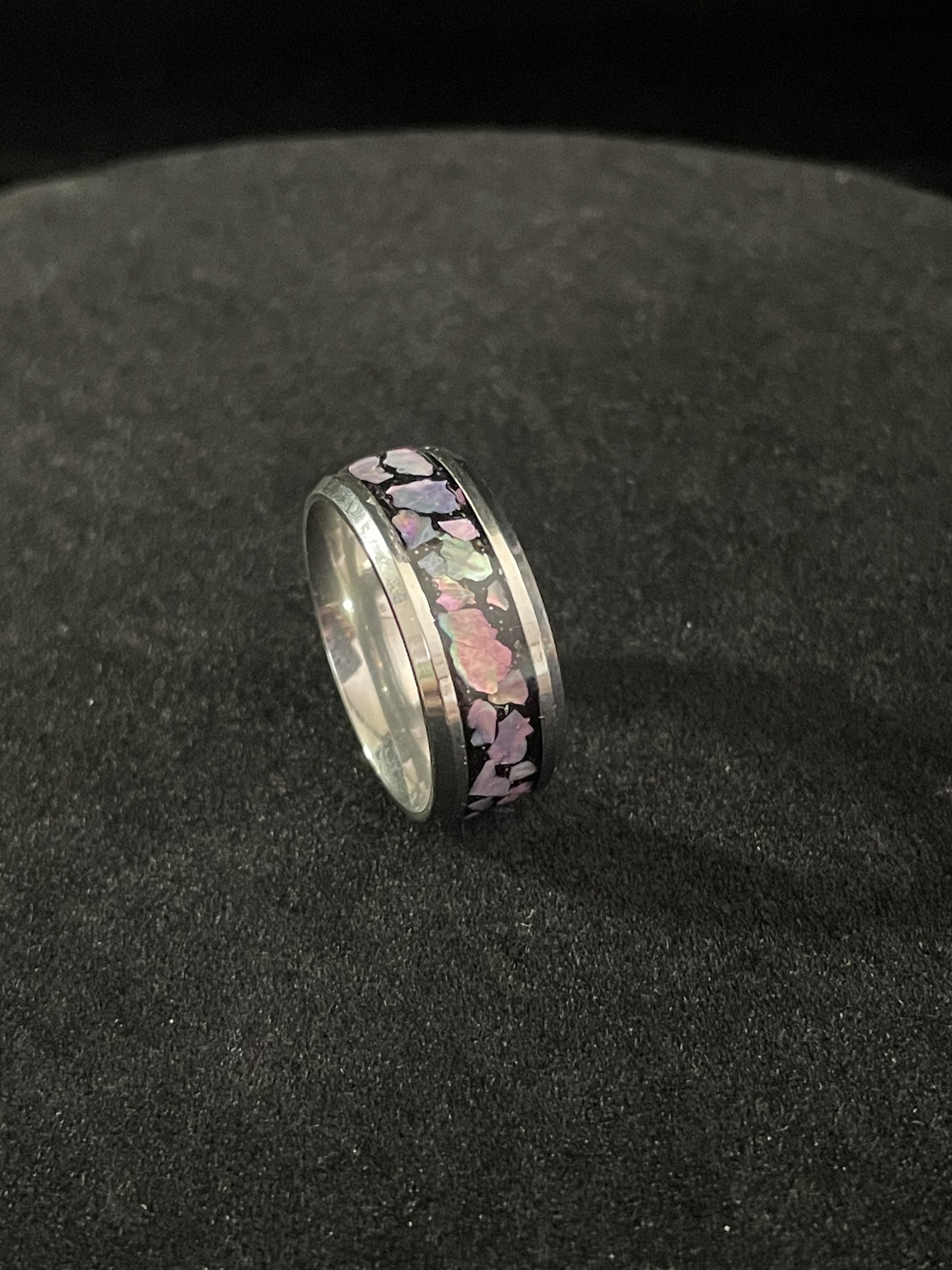 Pink Abalone Shell Inlay Ring, Resin Inlay Ring, Stainless Steel ...