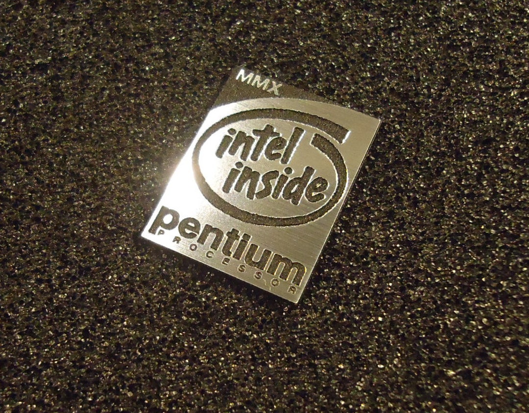 Pentium MMX Logo Emblem Badge Brushed Aluminum Adhesive 28 X 21 Mm 419 ...