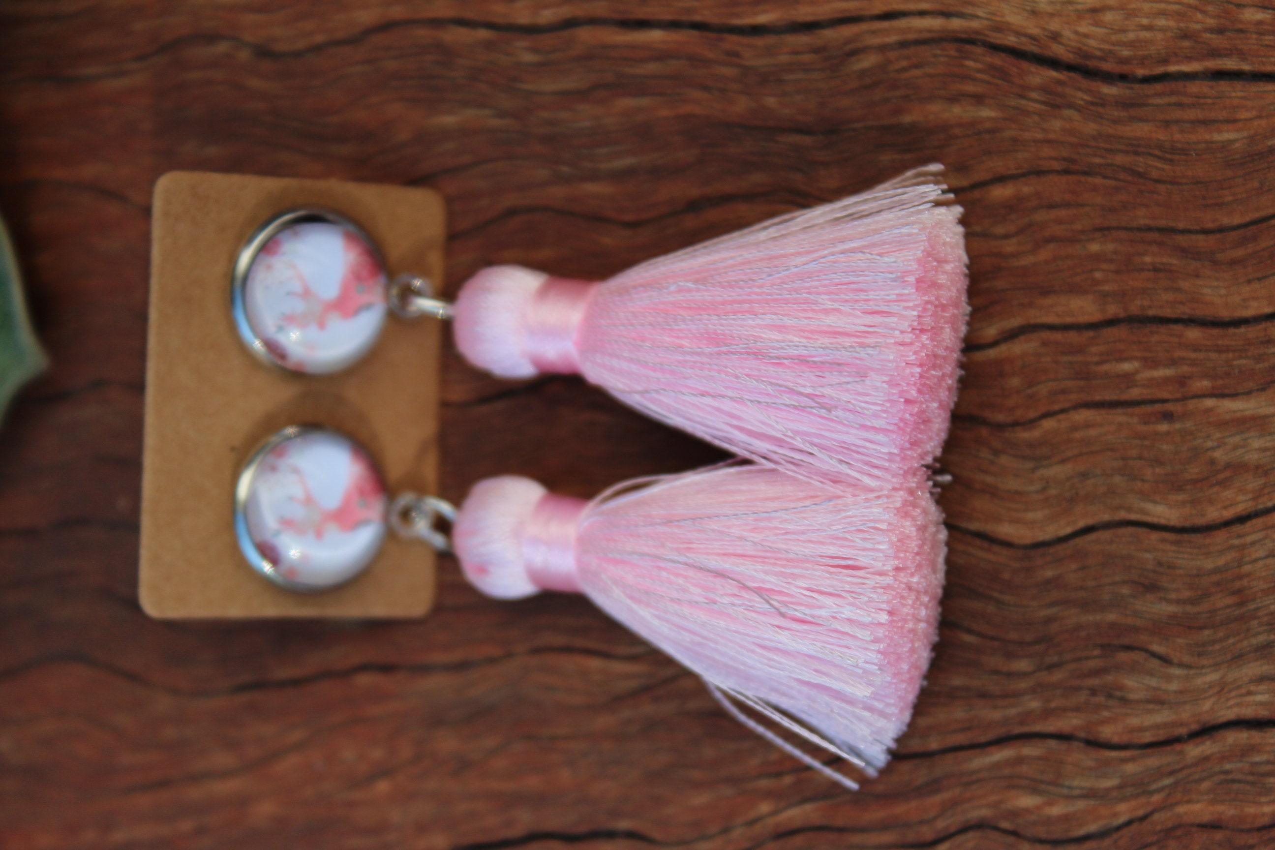 Pink Elk Pattern Bohemian Silver Setting 12mm Cabochon Stud | Etsy