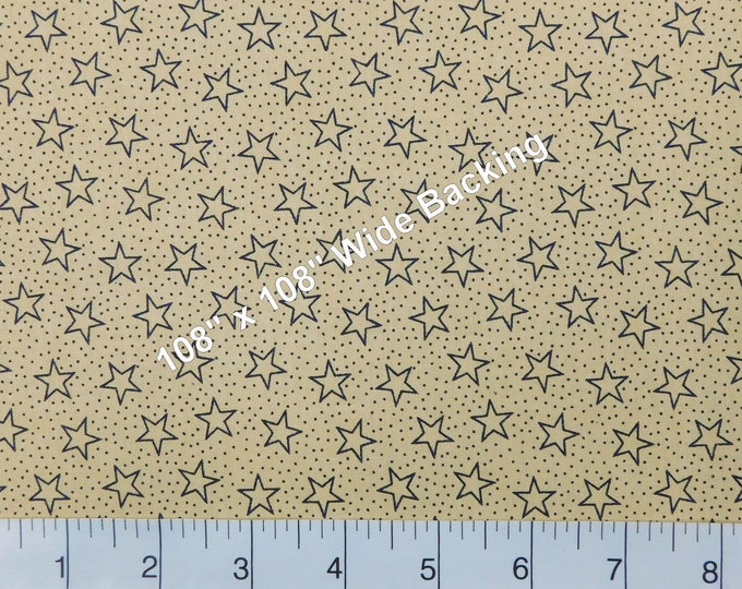 108” Wide Quilt Backing, FREE SHIPPING, Patriotic Blue Stars, Dot, Tan ...