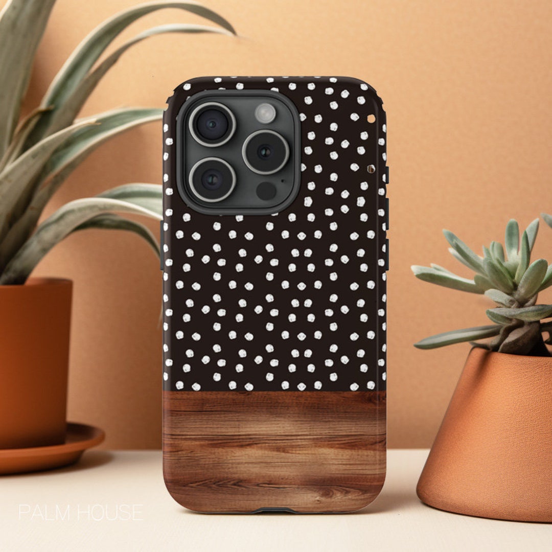 Black and White Dots Wood Tough Phone Case, Boho iPhone Case, Dots ...