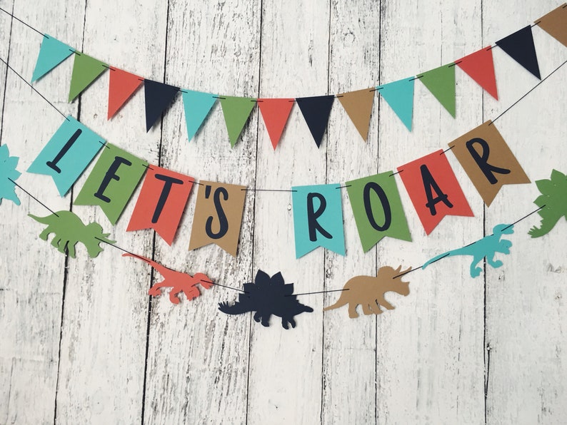 Dinosaur Party Decorations Let's Roar Banner Dinosaur - Etsy