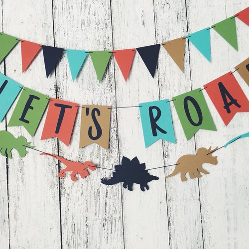 Dinosaur Party Decorations Let's Roar Banner Dinosaur - Etsy