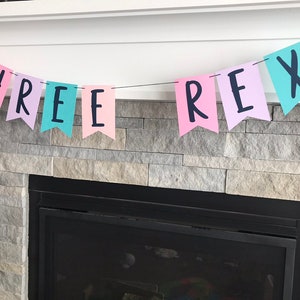 Three Rex Cardstock Banner 3 Rex Banner Dinosaur Party | Etsy