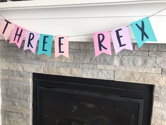 Three Rex Cardstock Banner 3 Rex Banner Dinosaur Party | Etsy