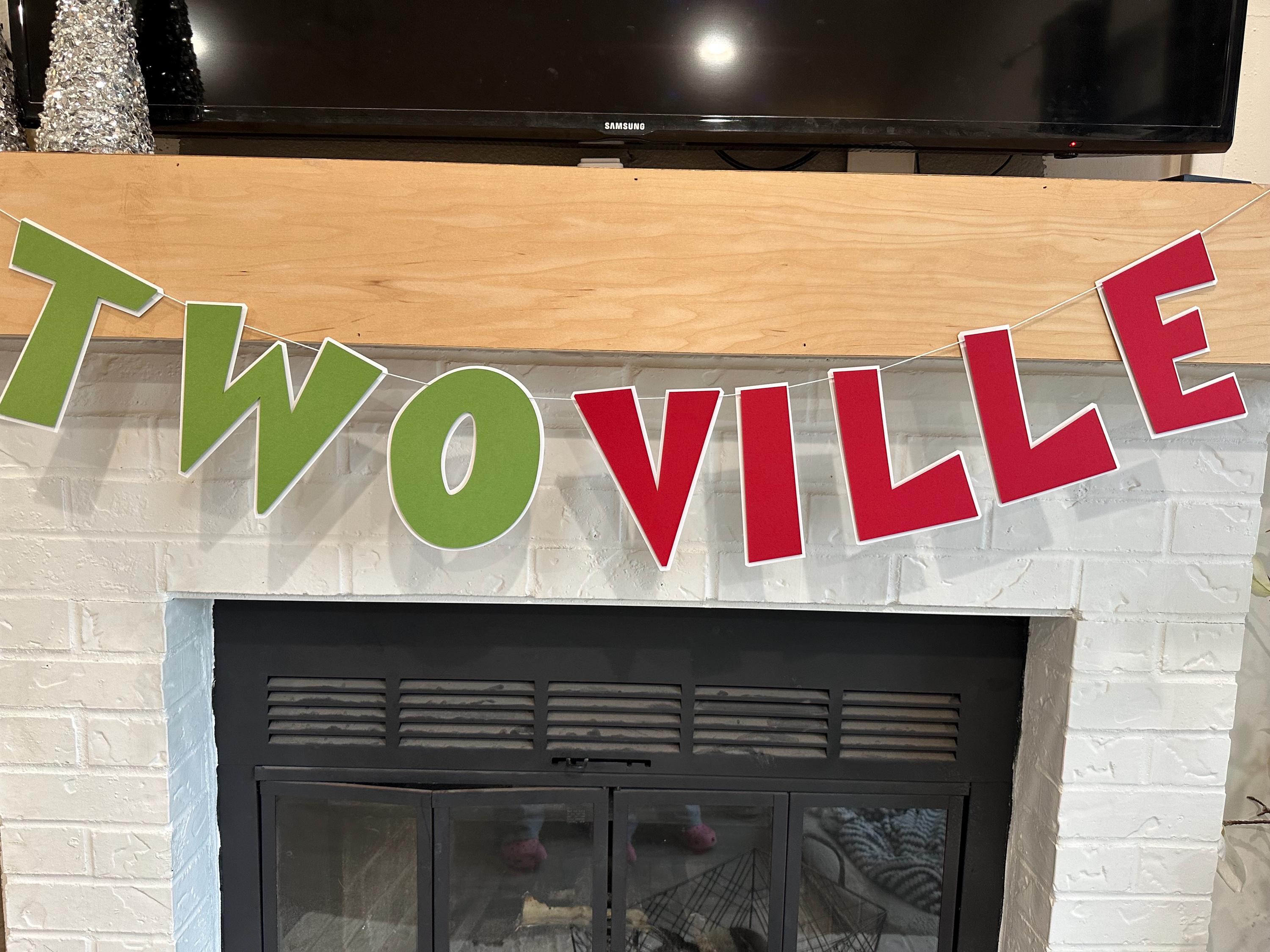 Twoville Birthday Banner in Custom Colors | Red and Green Christmas ...