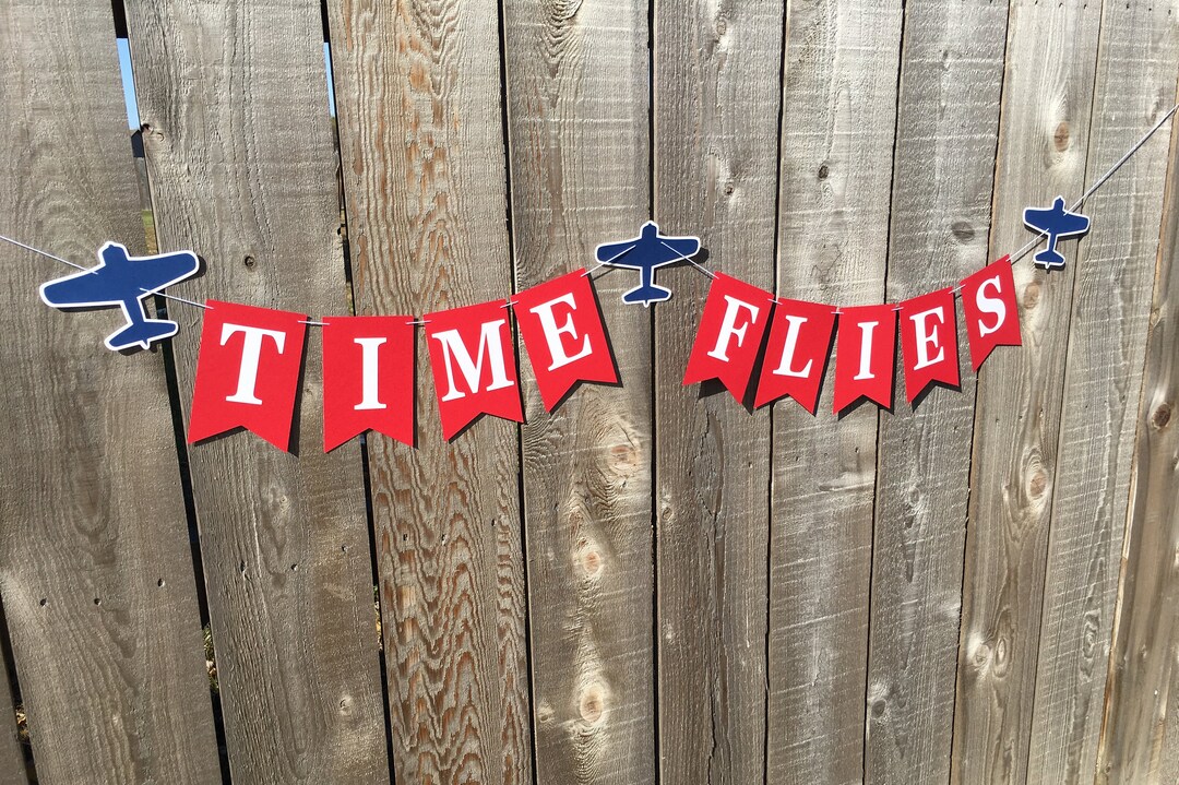 Time Flies Banner in Custom Colors | Airplane Birthday Party Decor - Etsy