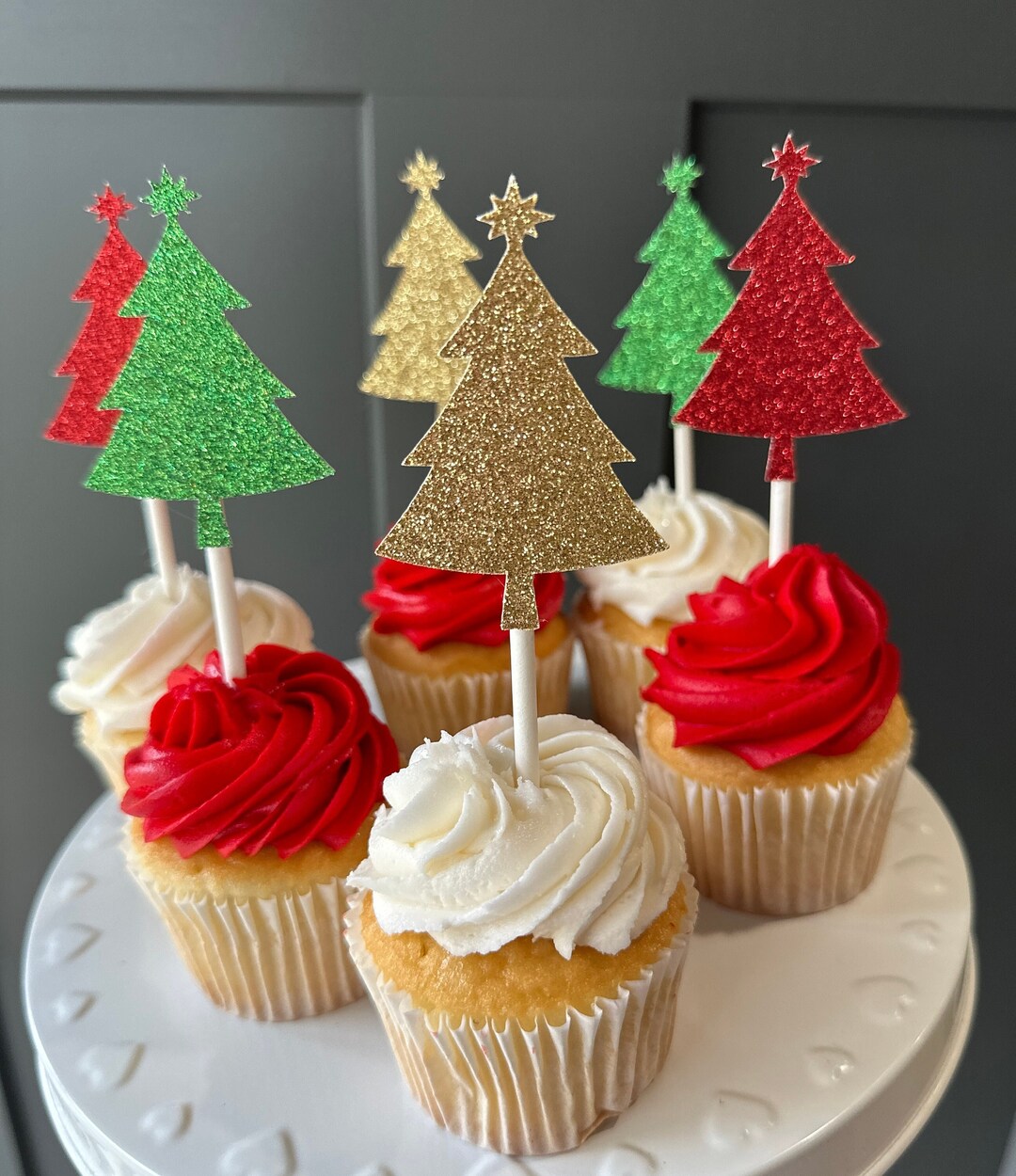 Christmas Tree Cupcake Toppers Set of 12 in Custom Colors | Holiday ...