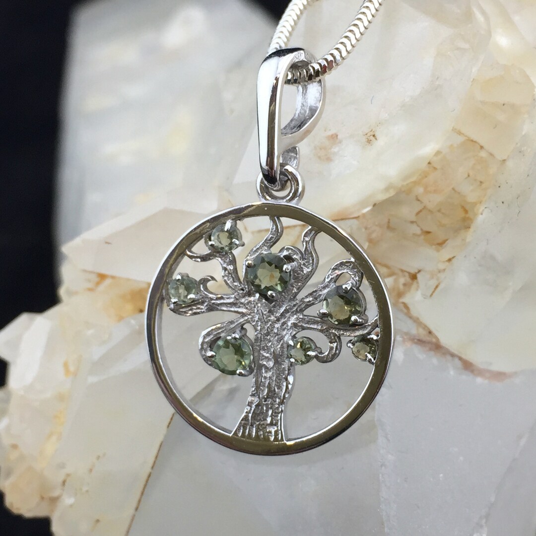 Precious Gatekeeper! Tree of Life With 7 Genuine Faceted Moldavites and ...