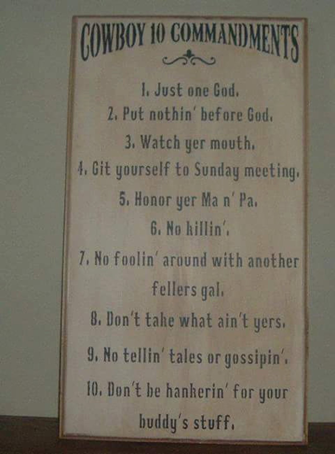 Cowboy Ten Commandments Sign | Etsy
