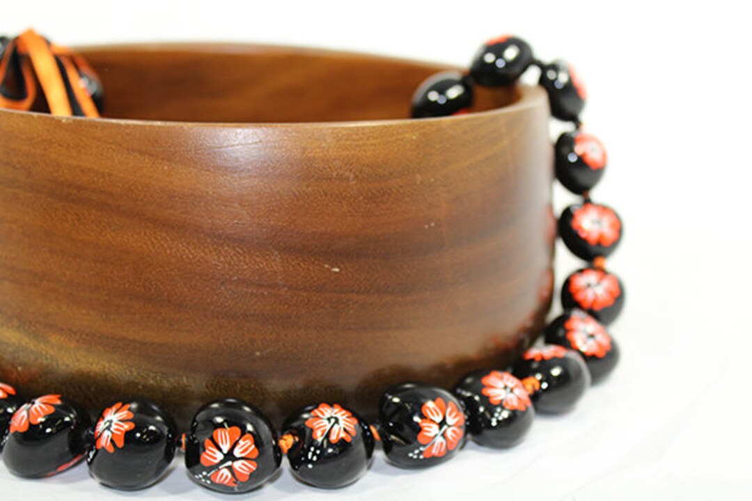 Kukui Nut Lei "orange Hibiscus" - Painted Kukui Nut Lei - Shipped From ...