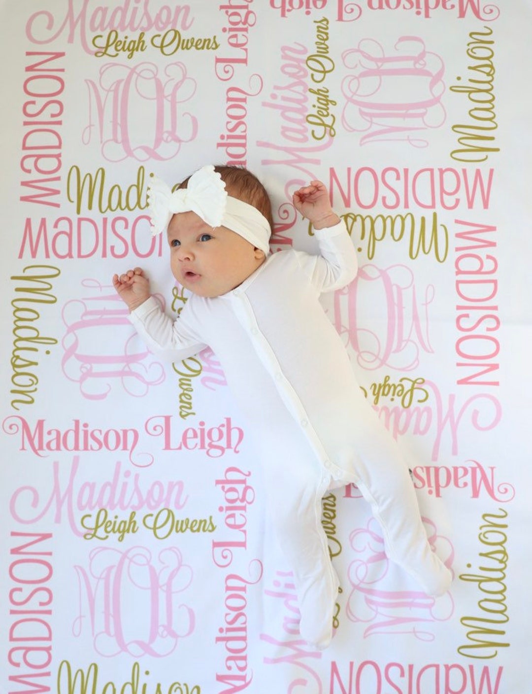 Monogram Baby Blanket Personalized Baby Blanket Swaddle Receiving ...