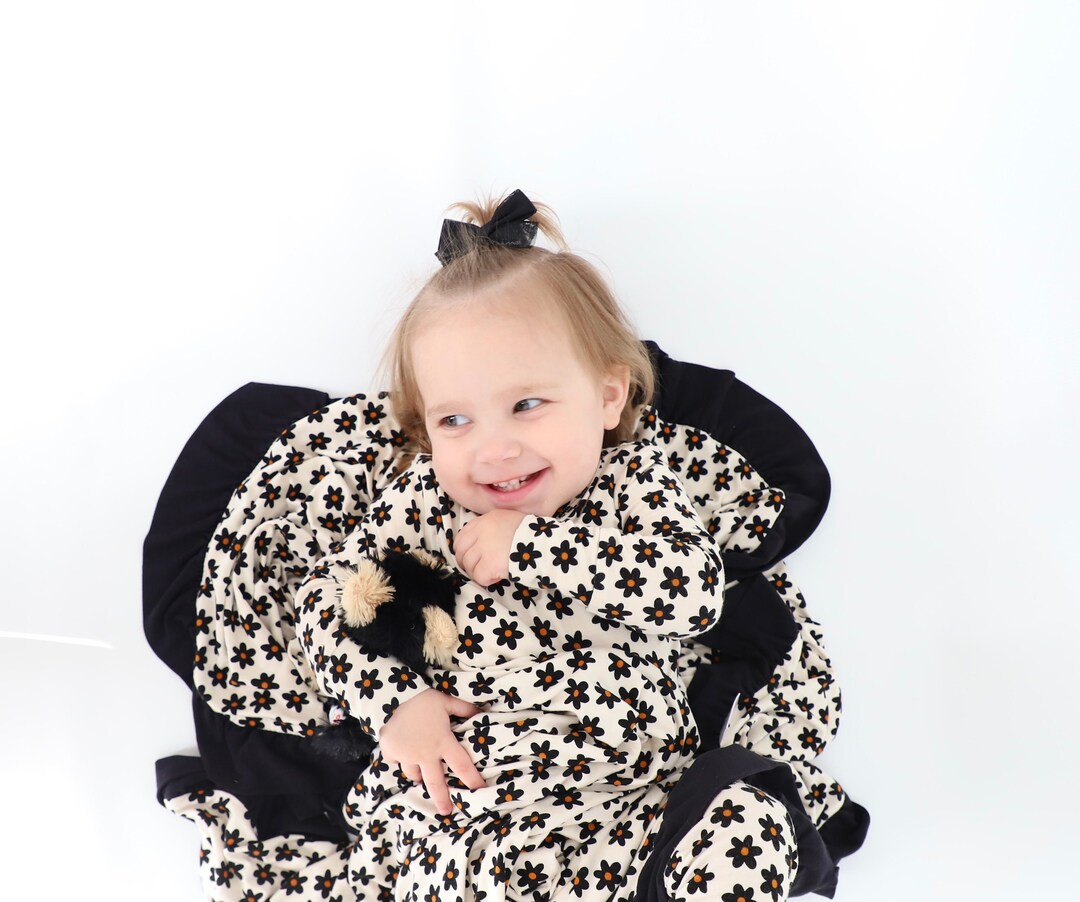 Daisy Bamboo Pajamas Black Floral Daisy Pajamas Floral Pjs for Babies ...