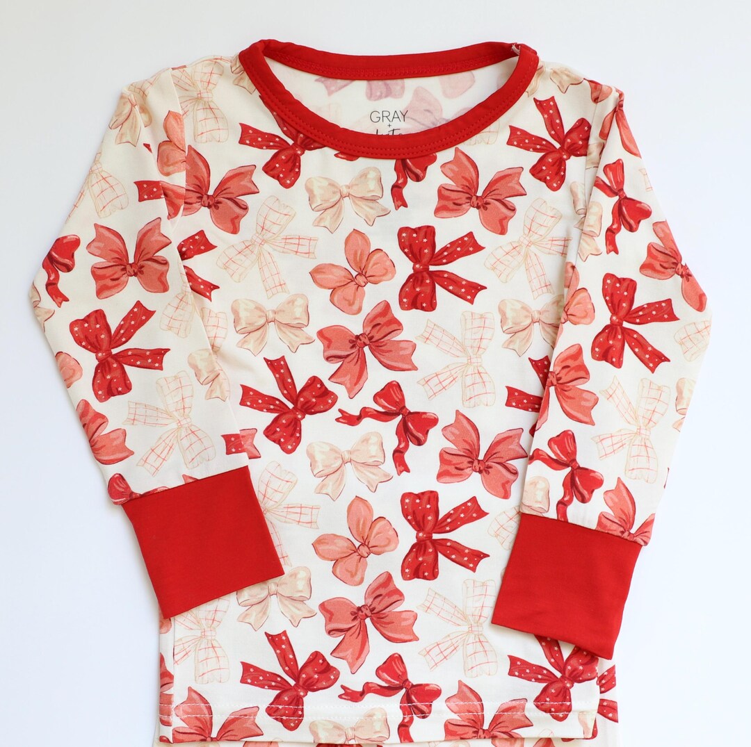 Red Bows Holiday Girl Pajamas Bow Pj's Girl Bamboo Christmas Jammies ...
