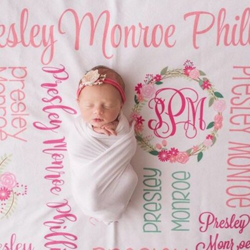Monogram Baby Blanket Personalized Baby Blanket Swaddle - Etsy