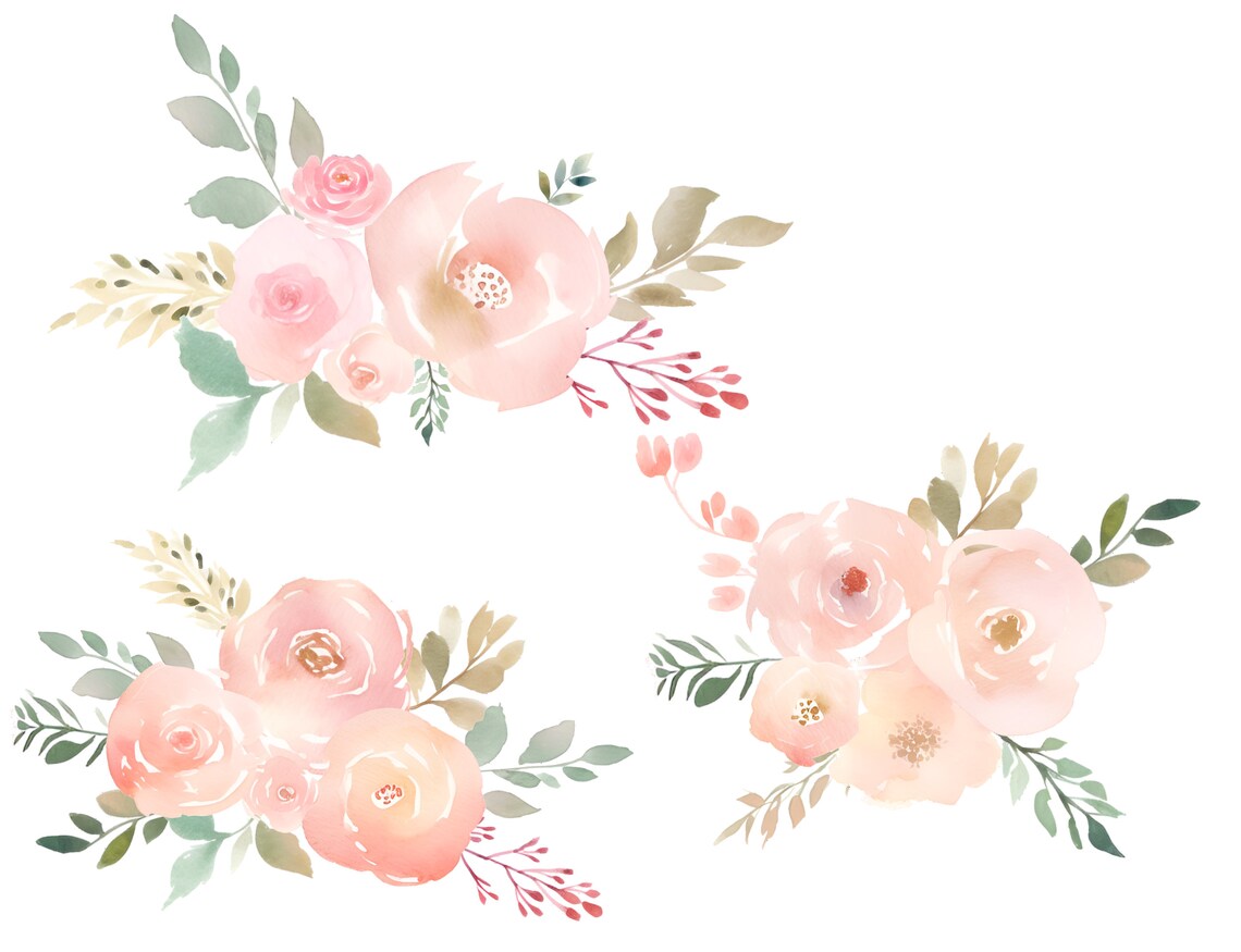 Watercolor Floral Pink Clipart Bouques Free Commercial Use Flowers ...