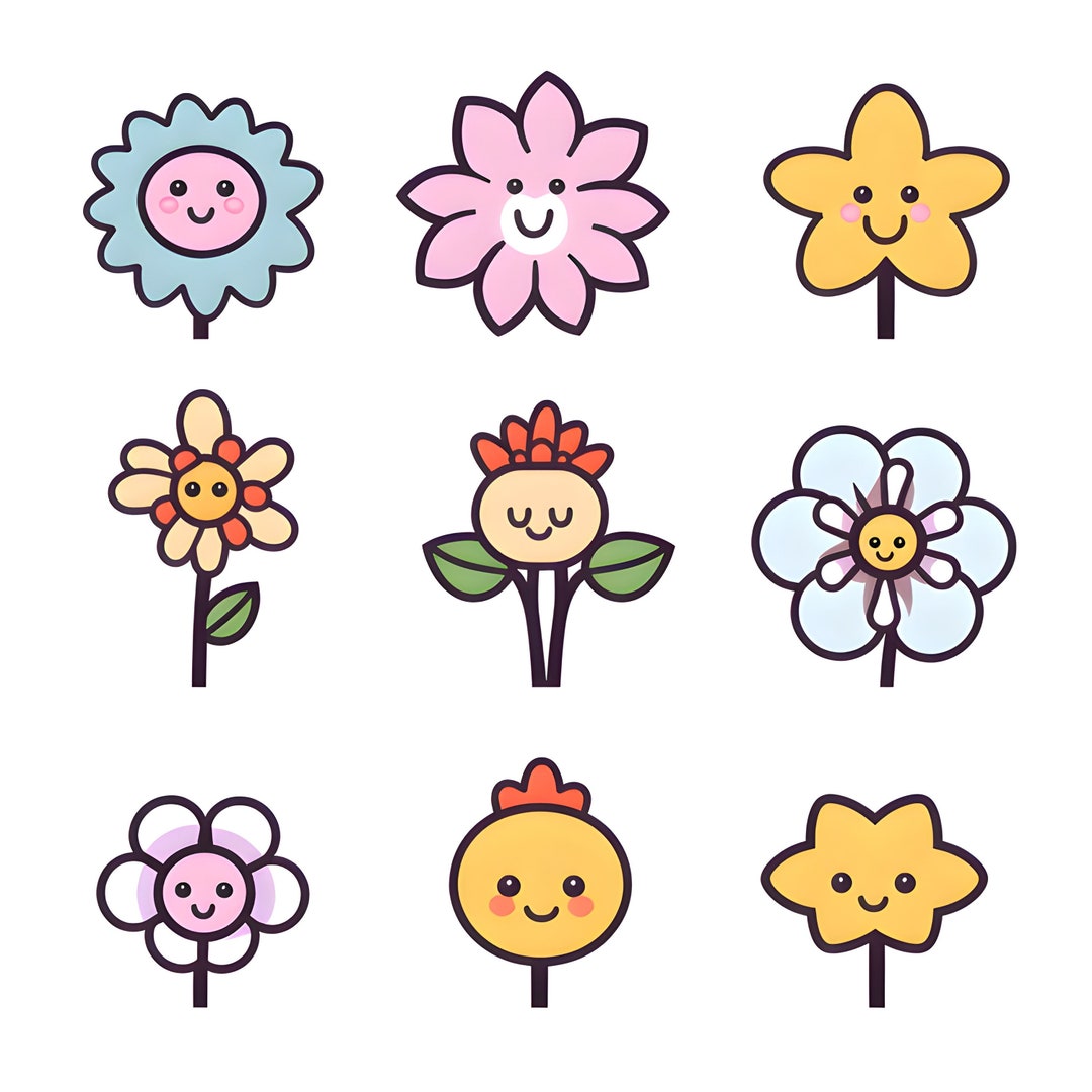 Kawaii Flowers Clipart - Happy Flowers - Free Commercial Use - Smiley ...